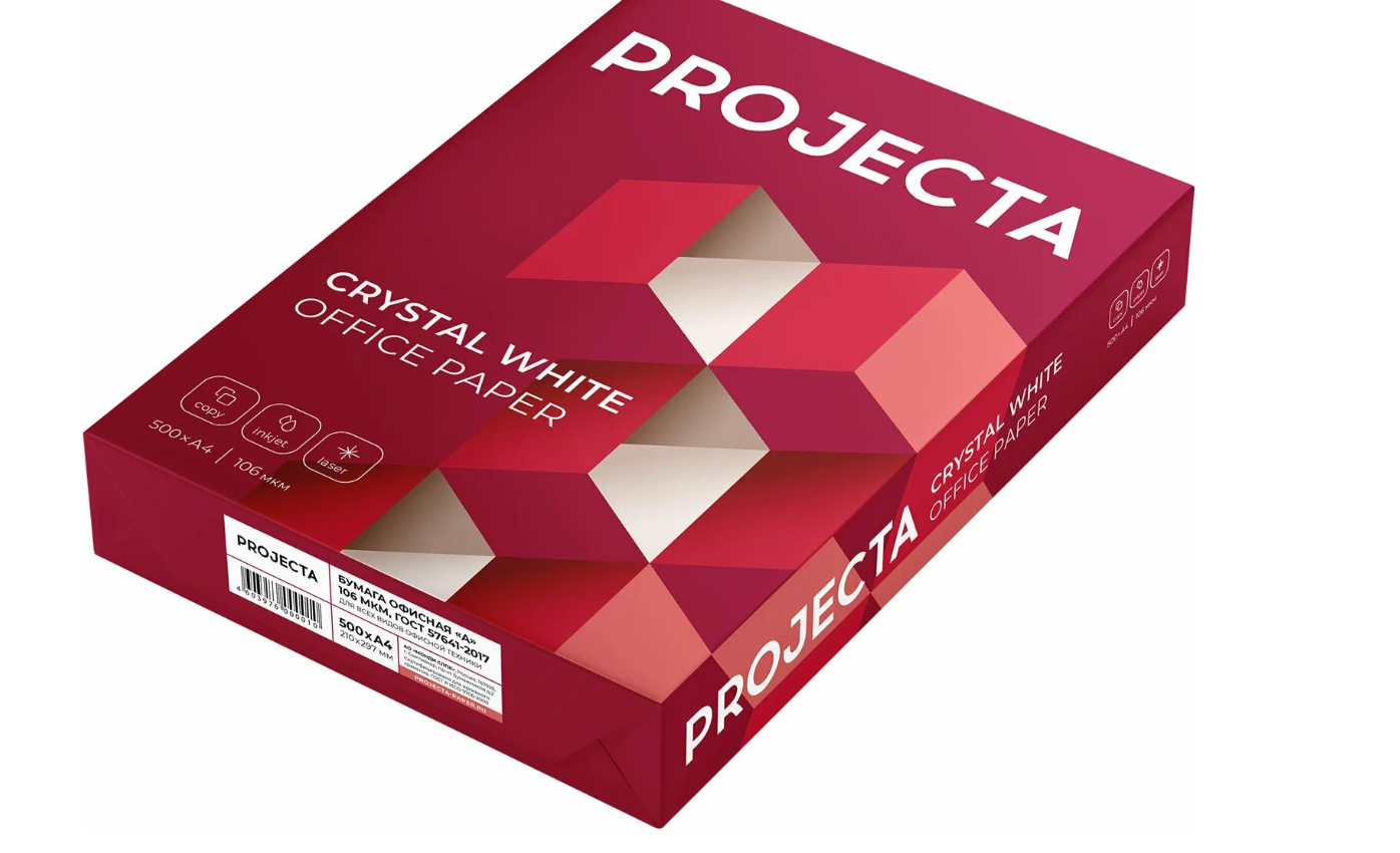 Бумага для офисной техники Projecta А4, марка А, 80 г/кв. м, 500 листов