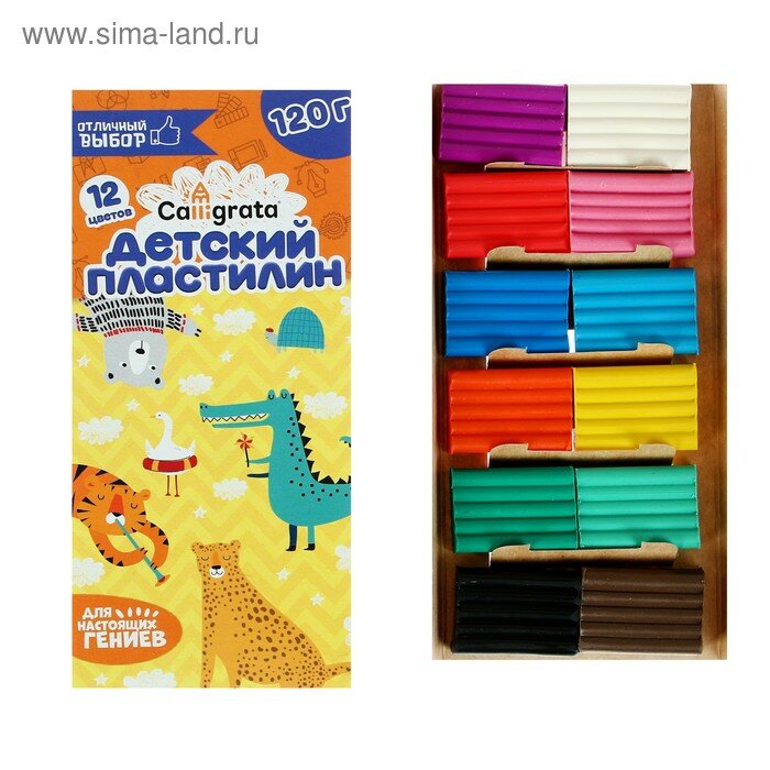 Пластилин Calligrata, 12 цветов, 120 г, 4774913