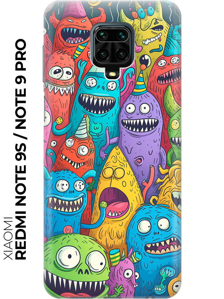 Силиконовый чехол на Xiaomi Redmi Note 9s / Note 9 Pro с принтом "Веселые монстрики"