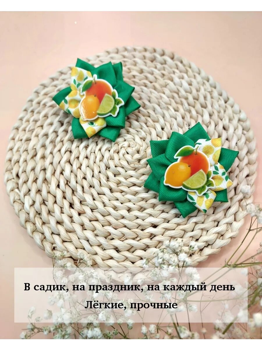 Бантики для волос "Арт и Дизайн", для девочек, ручная работа, текстиль, пластик, кабошоны, зелёные — фото 1