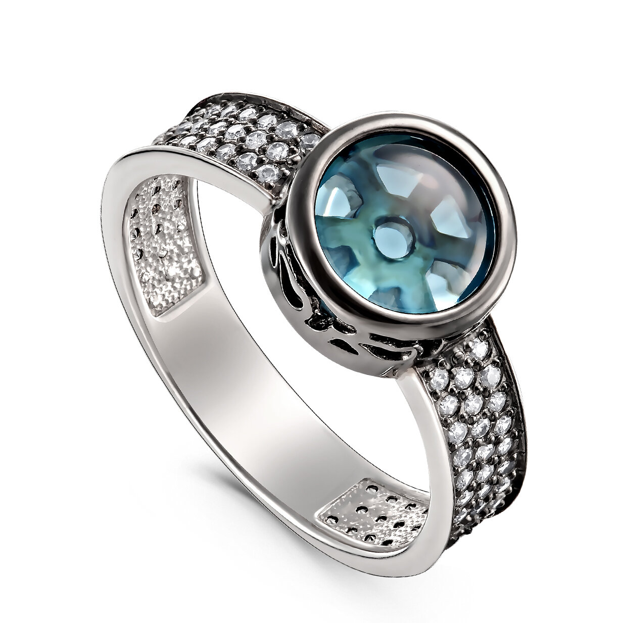 Кольцо, серебро, 925 проба, ситалл, фианит