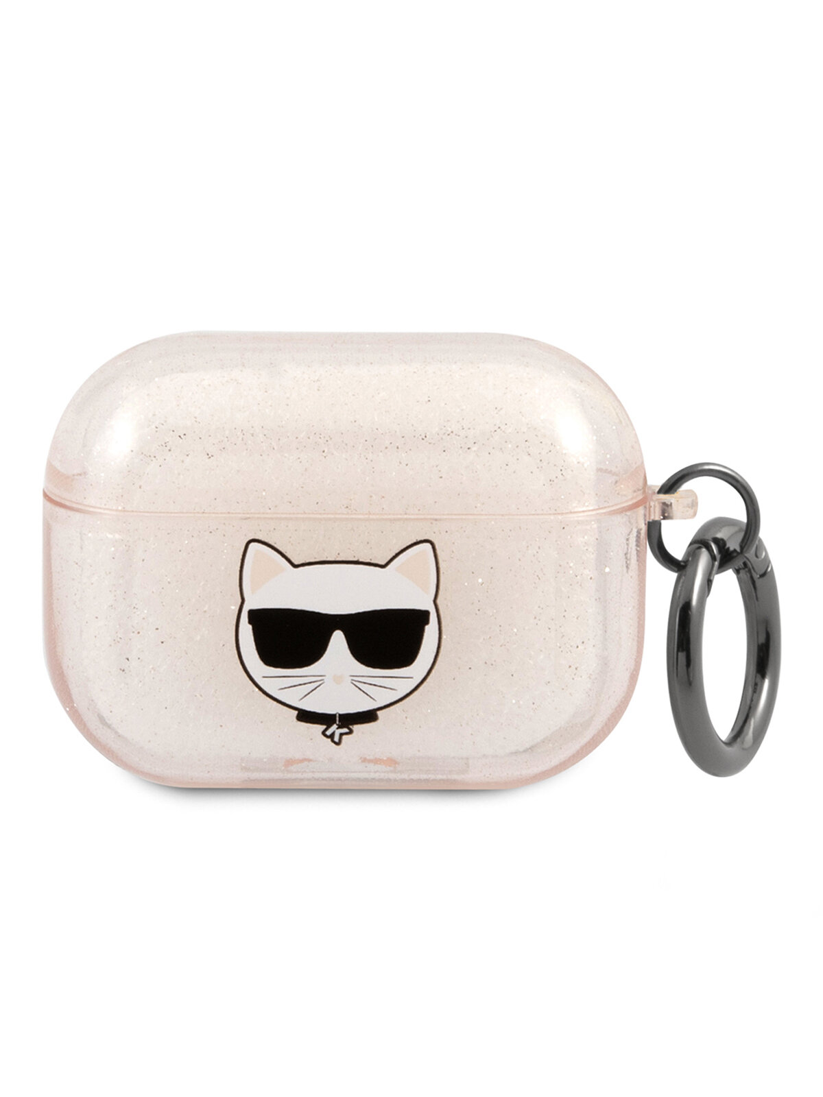 Lagerfeld для Airpods Pro чехол TPU Glitters with ring Choupette Transp Gold