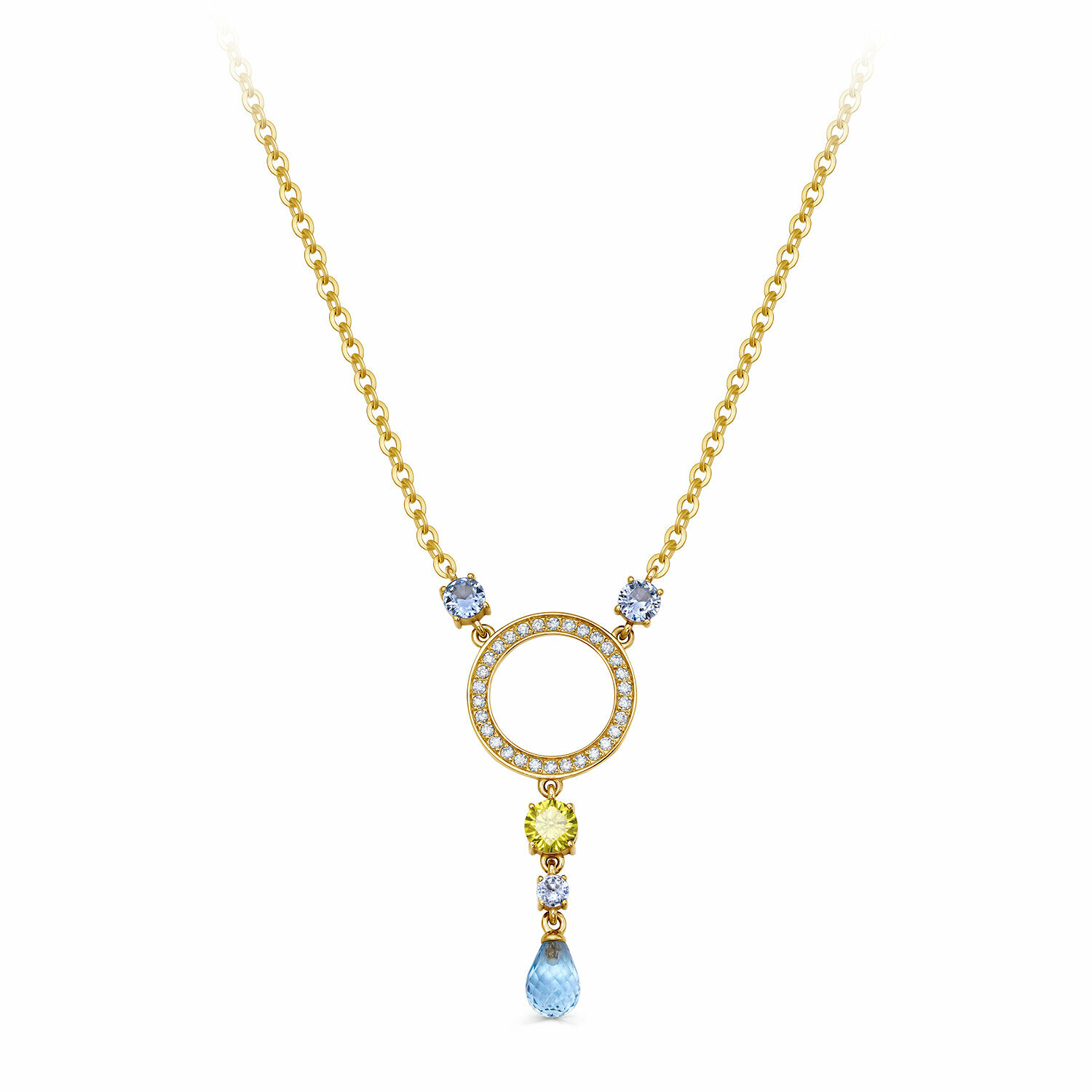 Колье, серебро, 925 проба, родирование, топаз, фианит