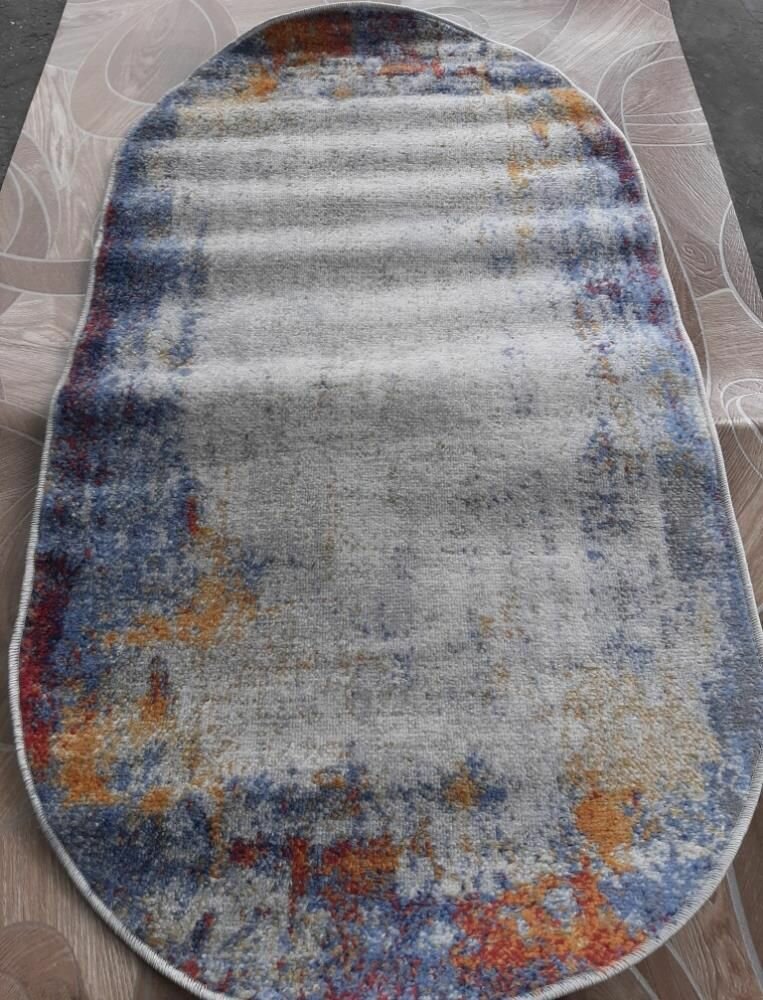 Ковер Модерн КРС Престиж Eva BTS B132A Овал Желтый и Серый 0,8 м на 1,5 м