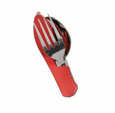 Походный туристический набор приборов вилка, ложка, нож и открывашка складные, мультитул походный