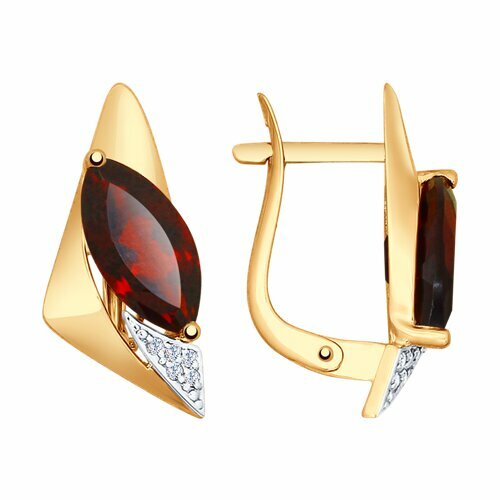 Серьги, красное золото, 585 проба, гранат