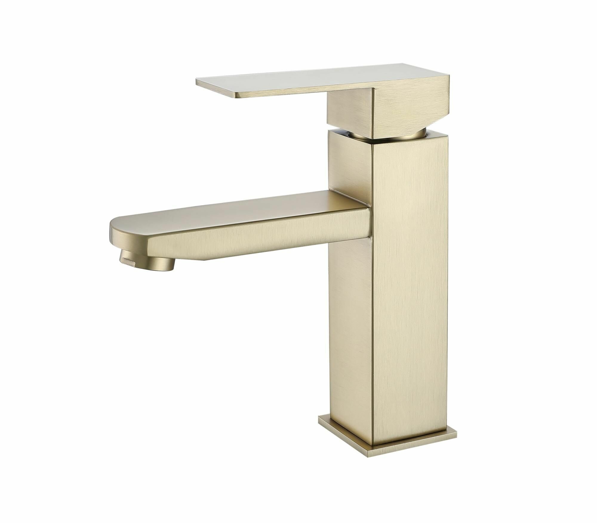 Смеситель для раковины в ванную матовое золото, для умывальника, нержавеющая сталь