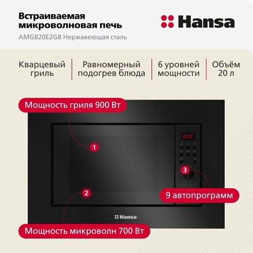 Встраиваемая микроволновая печь Hansa AMGB20E2GB, 700 Вт, гриль с ...