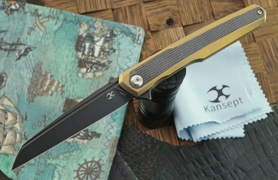 Складной нож Kansept Knives Arcus, сталь CPM S35VN, BW, рукоять золотой титан/черная микарта