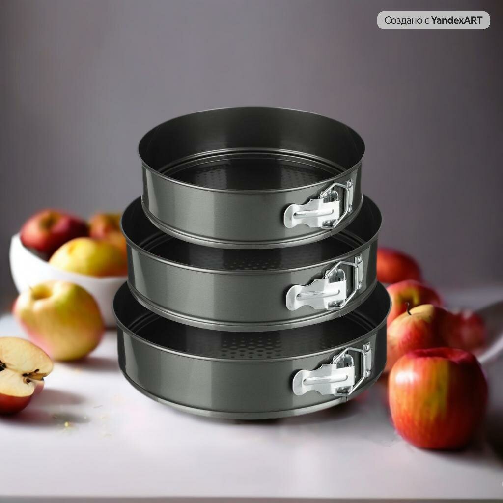 Набор форм для выпечки Vetta , круглая, разъемная,3 шт, d.24\26\ 28 см, углеродистая сталь, антипригарное покрытие.