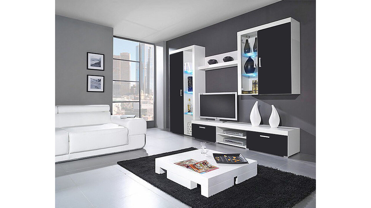 Гостиная Самба 3 Черный 0190 / Белый Фасадный 0101 NEW 290x45x203 см, черный, белый фасадный GOODFORM