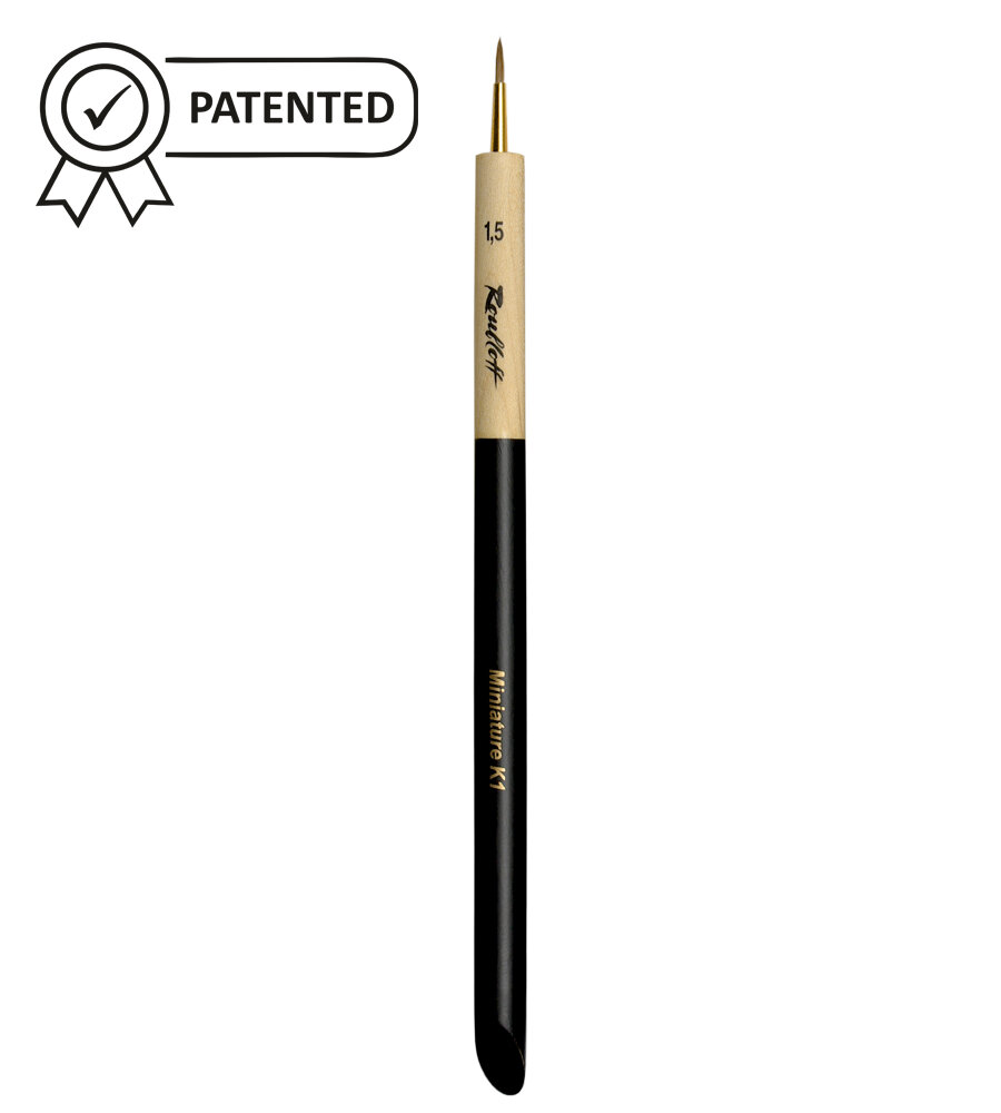 Кисть Roubloff Миниатюра колонок круглая №1,5 ручка скошенная утолщенная с черным матовым кончиком серия Miniature K1