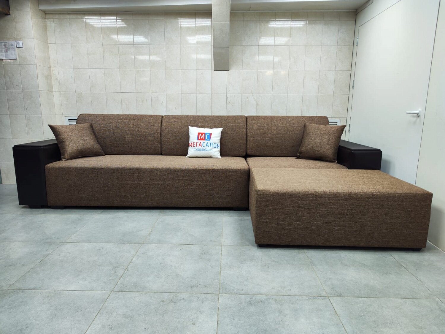 Угловой диван Мальта мантана Коричневый Рогожка, еврокнижка, 352х185х75 см, с ящиком для белья