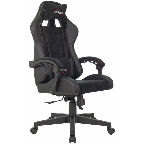 Кресло геймерское Brabix "Striker GM-121", синхромеханизм, 2 подушки, экокожа/велюр, черное, 532962