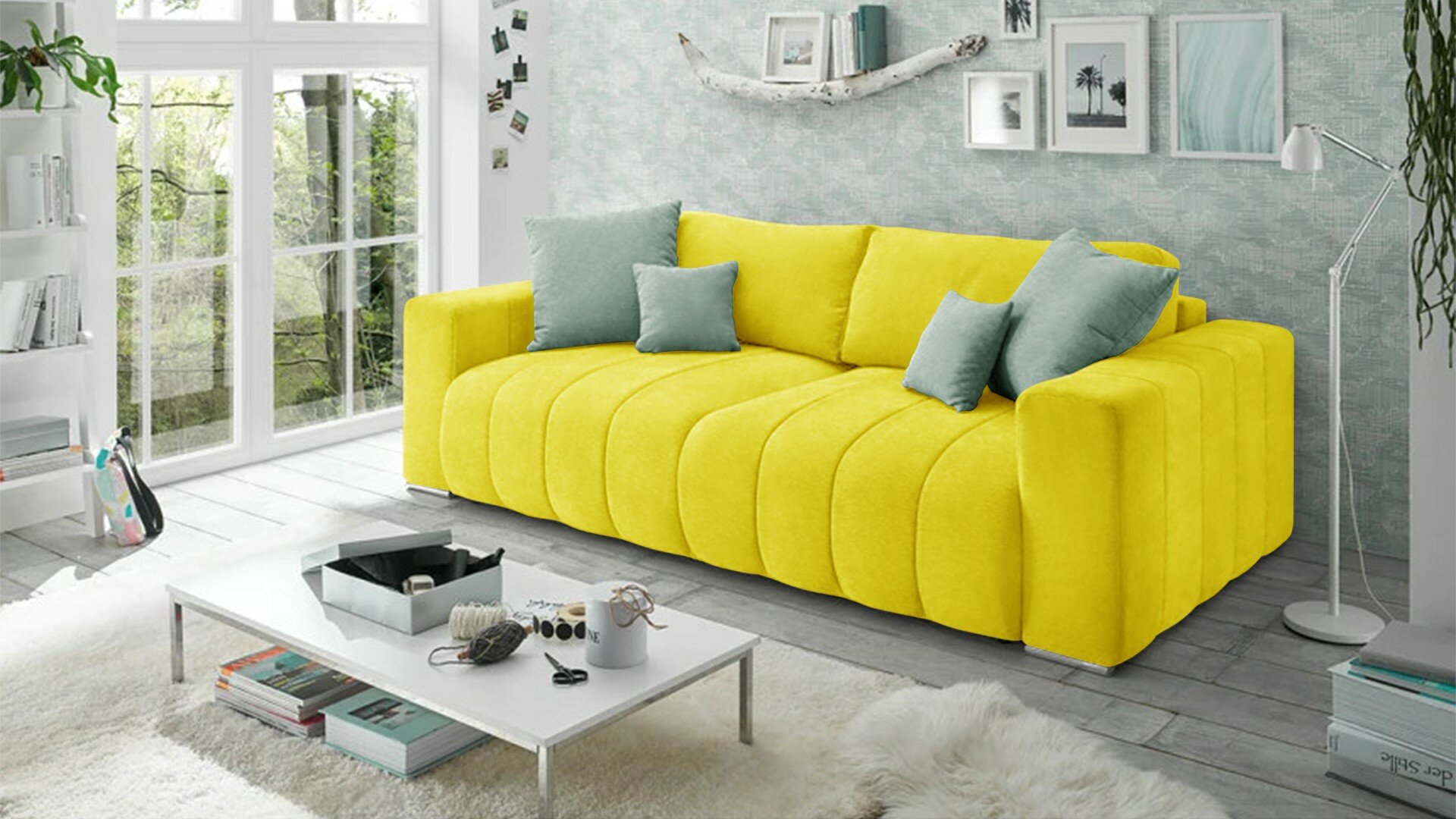 Диван Чедер Лайт Vivaldi 15 NEW 247x94x80 см, желтый , еврокнижка GOODFORM