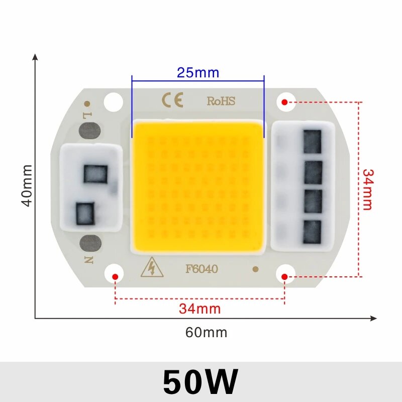 LED COB чип 50W Warm White 220V