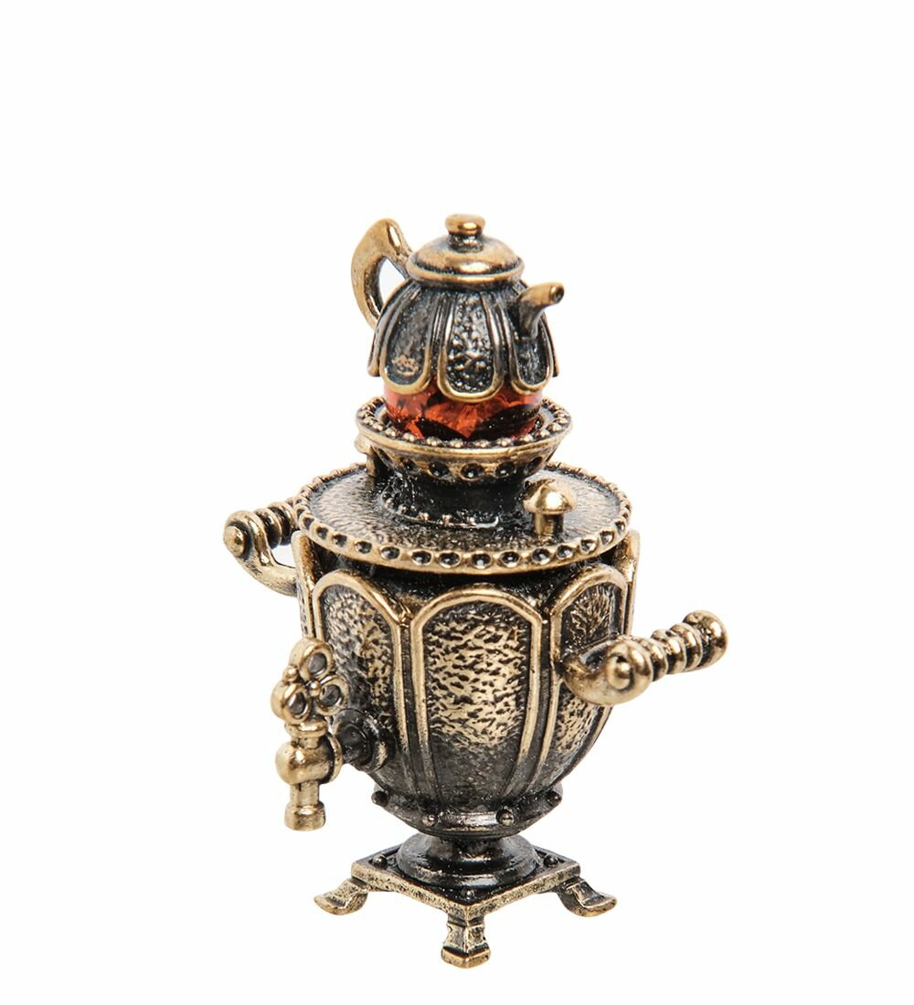 Фигурка 'Самовар' (латунь, янтарь)