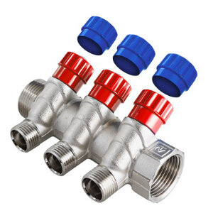 Коллектор с вентилями 3 выхода х 1х 1/2 НР, никель (1/20)