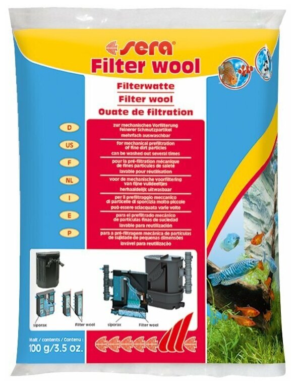 Наполнитель для аквариумного фильтра Синтепон Sera FILTER WOOL 100 г