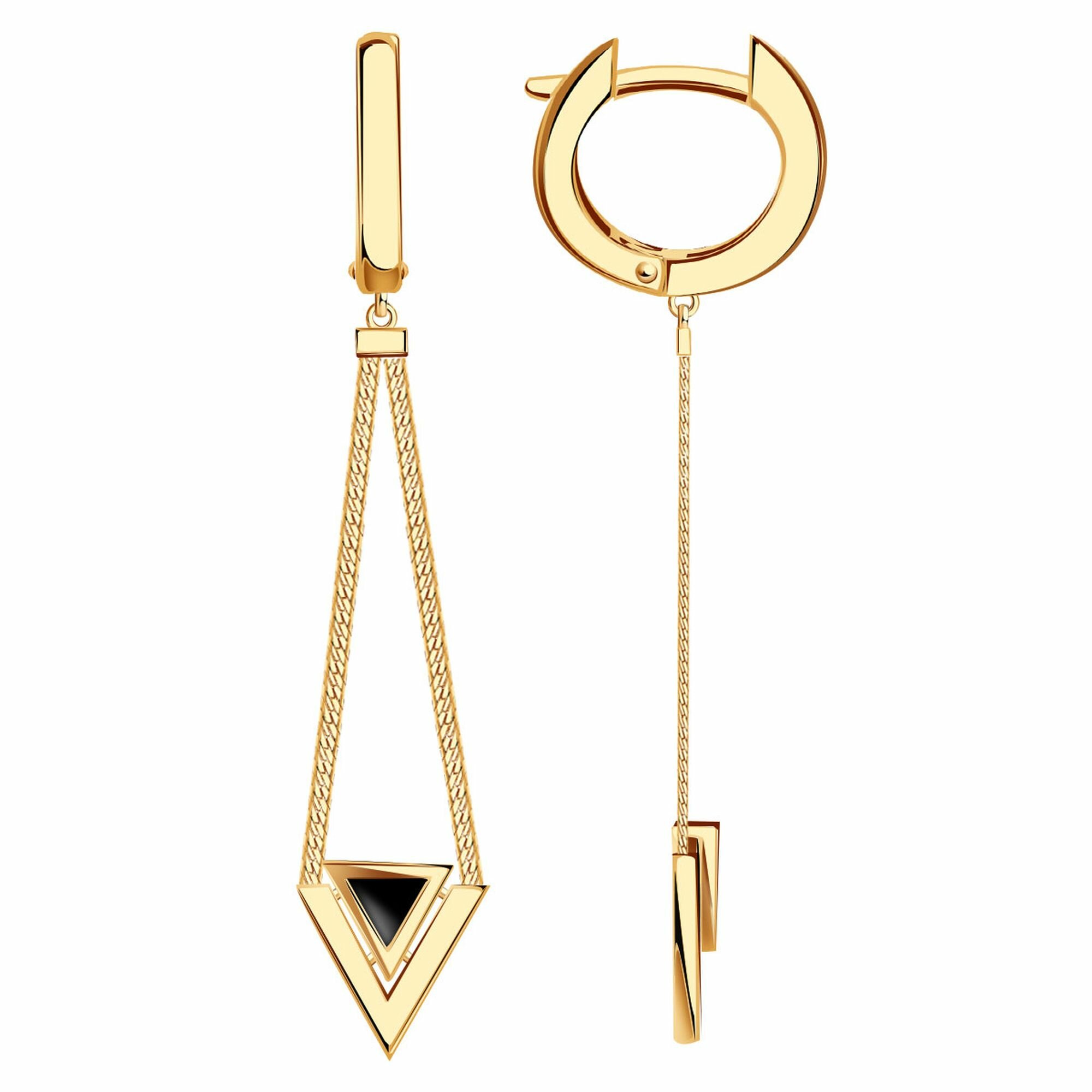 Серьги, красное золото, 585 проба, оникс