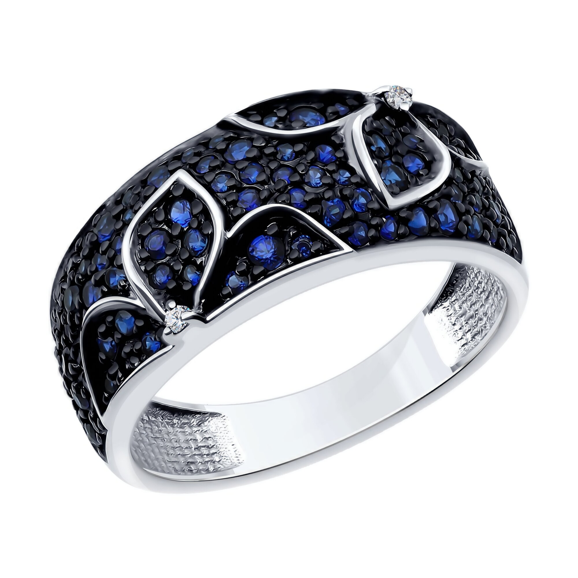 Кольцо, белое золото, 585 проба, корунд, бриллиант