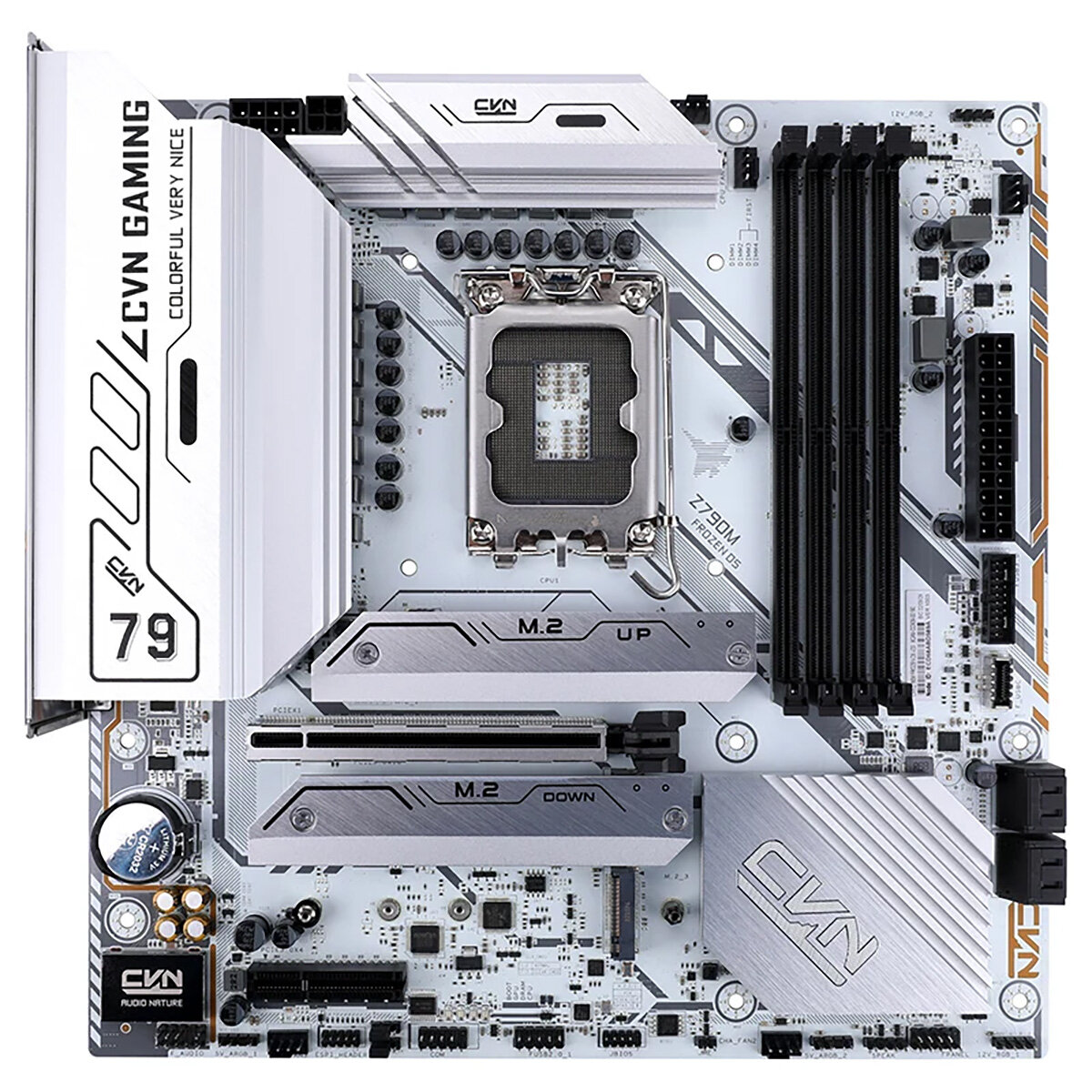 Материнская плата Colorful CVN Z790M FROZEN D5 V20 уц-2 Z790, LGA1700, 4*DDR5, 1*PCIEx16, 1*PCIEx4, 3*M.2, 2*TypeC, 1*USB3.2Gen2, 3*USB3.2Gen1, 5*USB2.0, 6*SATA3.0, 2.5G, DP, HDMI, M-ATX, RTL