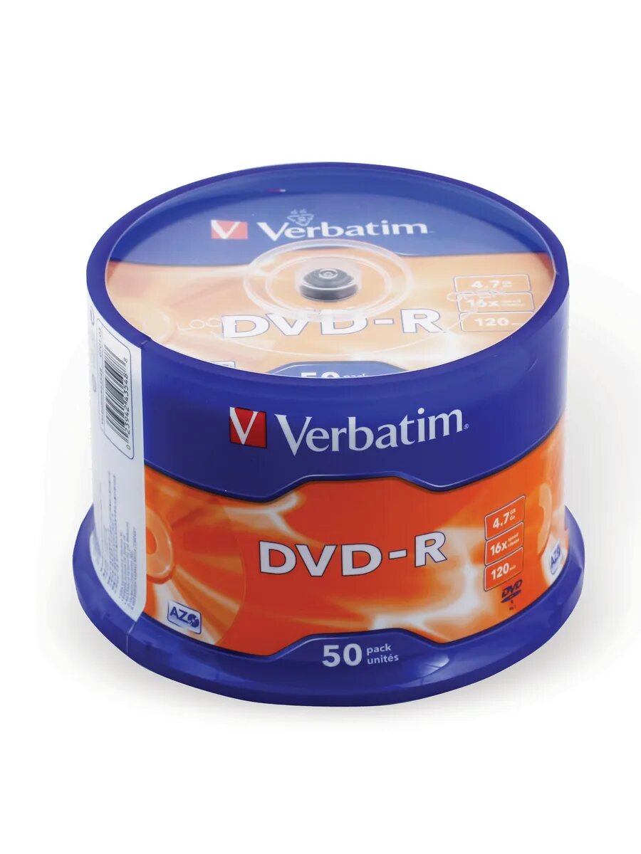 Диск DVD-R VERBATIM 4,7 Gb 16x Cake Box, комплект 50 шт.