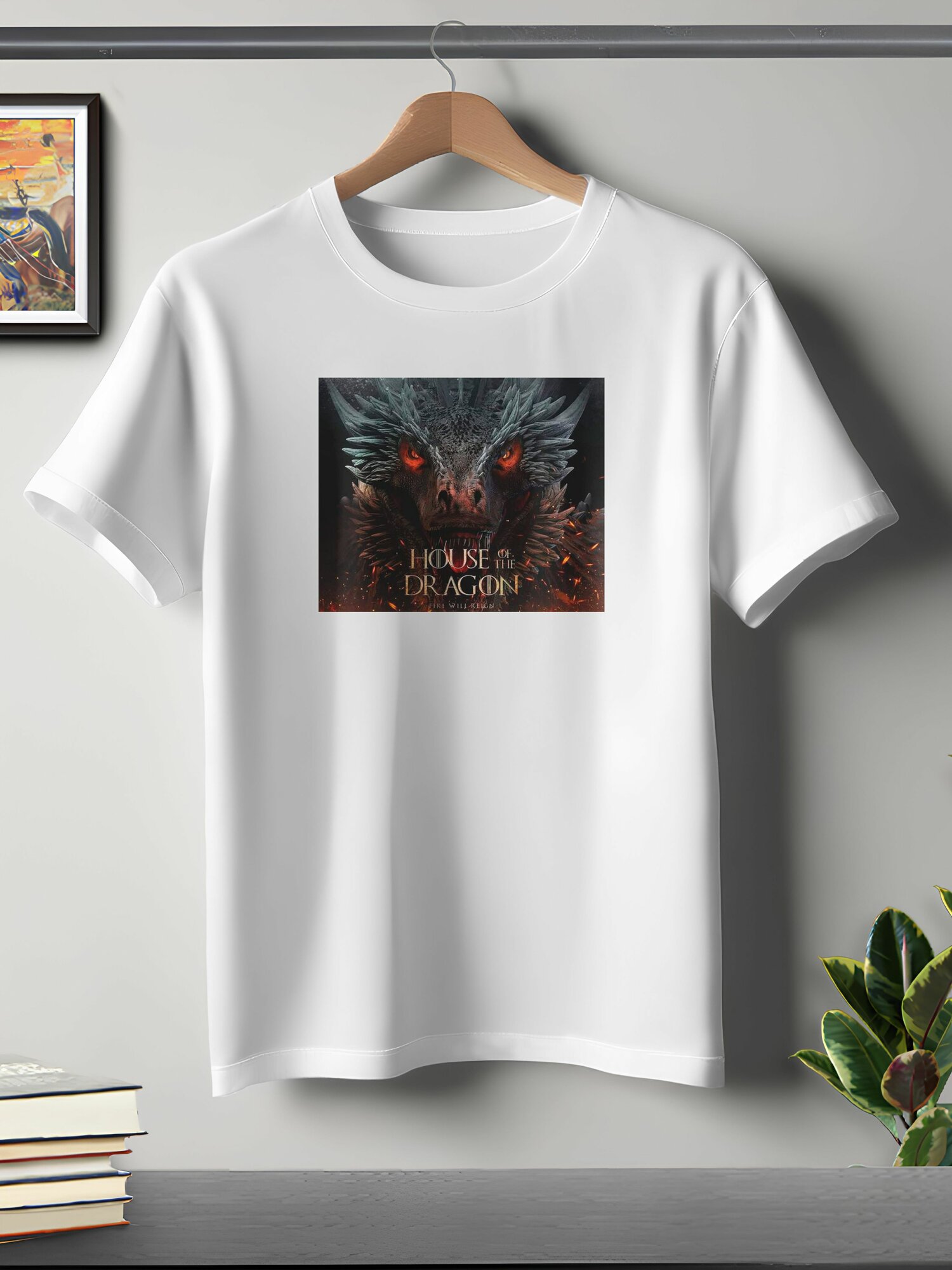 Футболка ONEQ унисекс 48-50 (L) размер с принтом Дом Дракона, белая