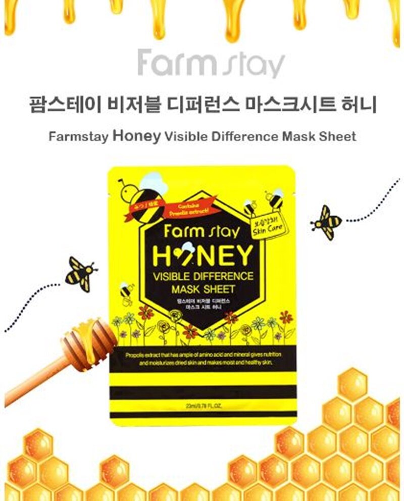Тканевая маска для лица FarmStay с прополисом и мёдом интенсивное питание и восстановление 30 мл.