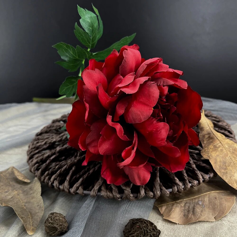 SunMade винтажные большие белые шелковые пионы Бордовый, Red