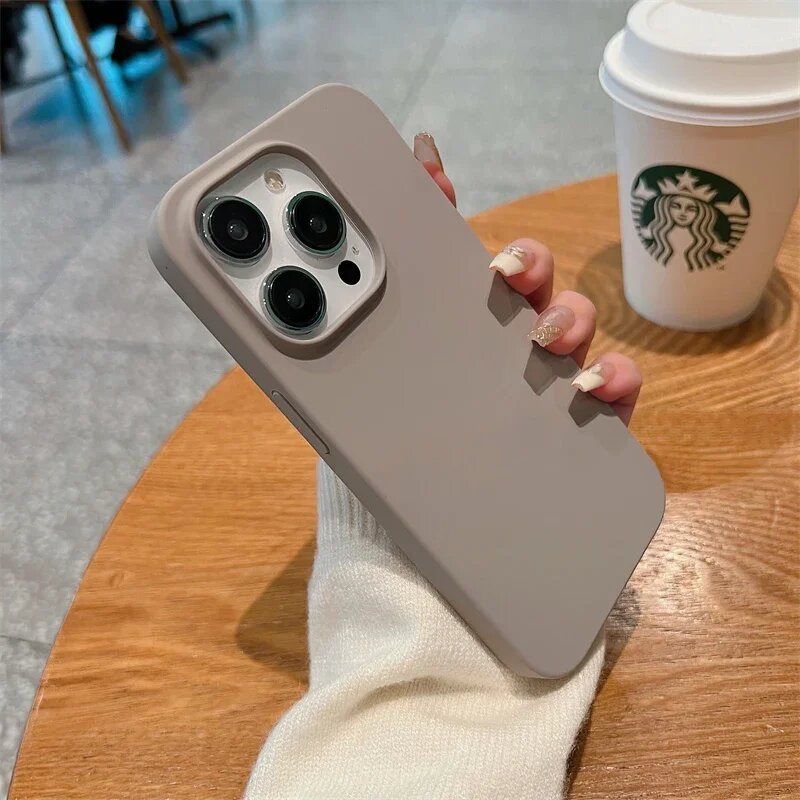 Прочный чехол для телефона из жидкого силикона для iPhone 16, 15, 14, 13, 12, 11 Pro Max Plus, титановый, серый, противоударный, мягкая задняя крышка Titanium Gray, For iPhone 14 Pro