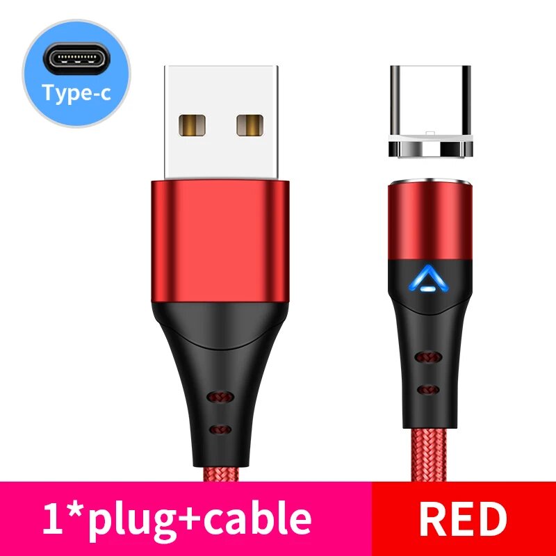 Магнитный кабель USB C 5A для сверхбыстрой зарядки Micro USB Type C 1M (5A MAX), Red Type C Cable