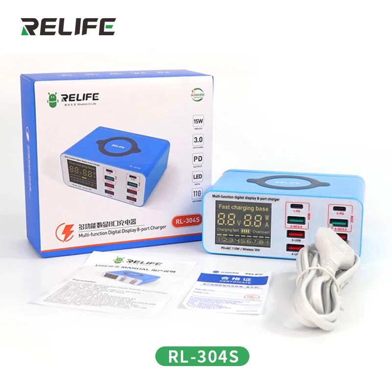 RELIFE RL-304S Зарядное USB 6-портовое с дисплеем, синее