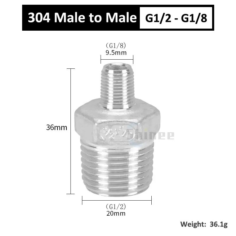 Редуктор G1/2 - G1/8 из нержавеющей стали 304, Цвет: 1l8-1l2
