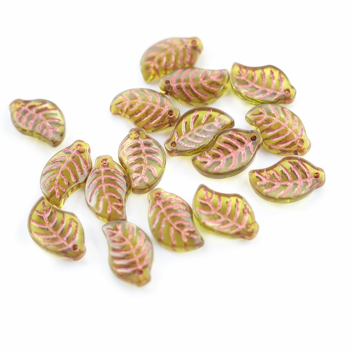 Бусины листик Лэмпворк стекло 5 шт, темно-оливковый, 18x11x3.5 мм