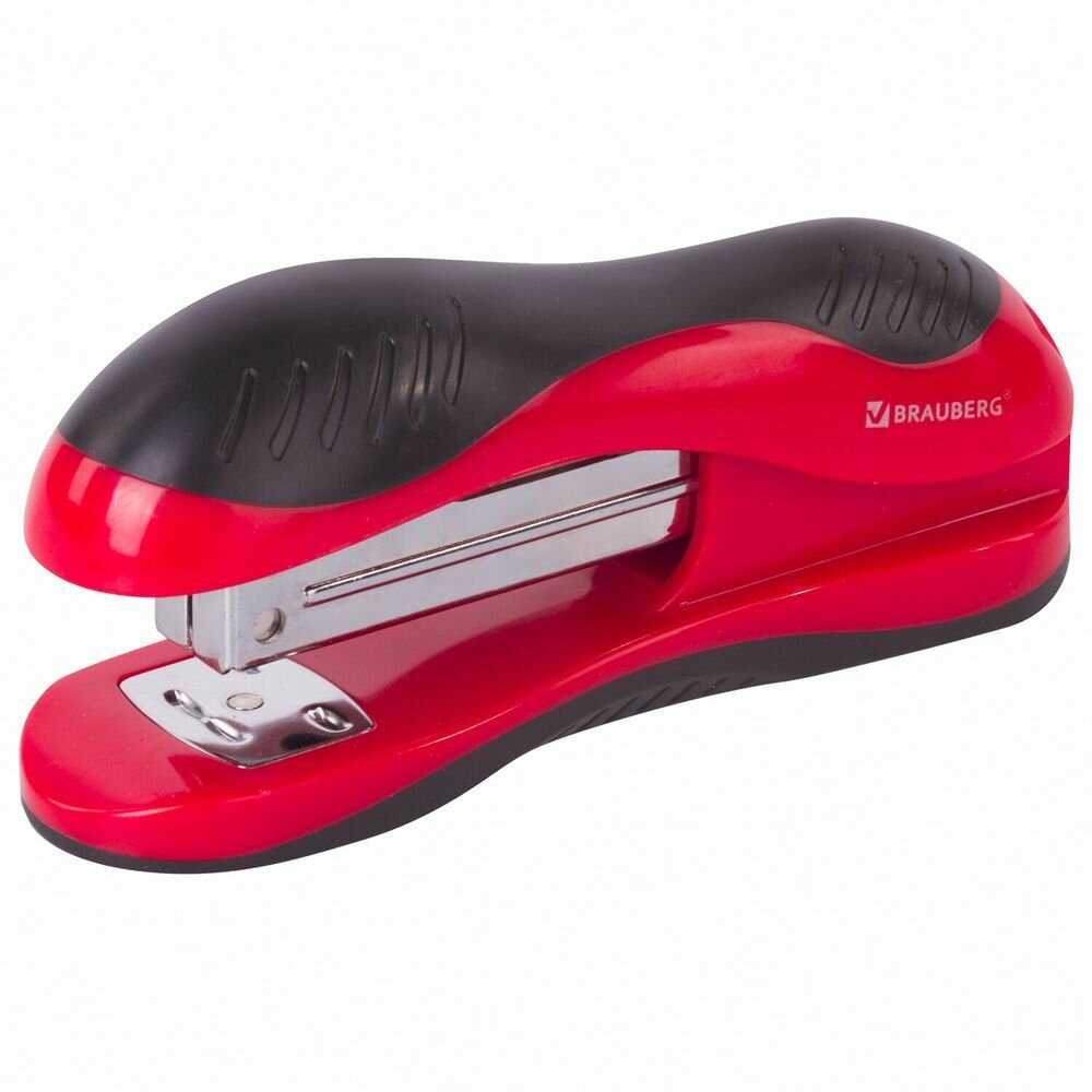 Степлер №24/6, 26/6 BRAUBERG "JET", до 25 листов, эргономичный, красно-черный