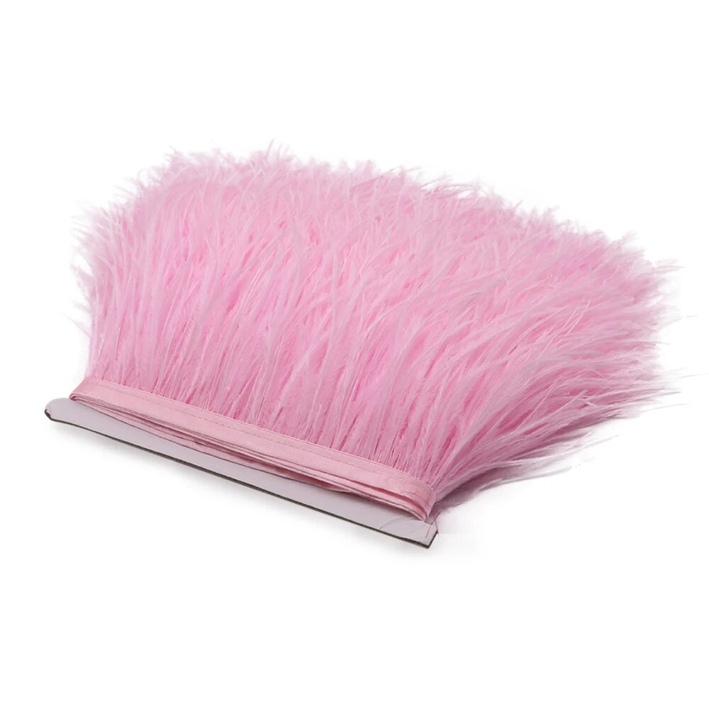 Лента из натуральных страусиных перьев 8-10 см light pink