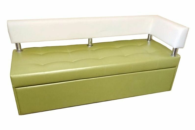 Диван-кровать Дельфин с подлокотником 190x62х80 зеленая/белая экокожа, правый