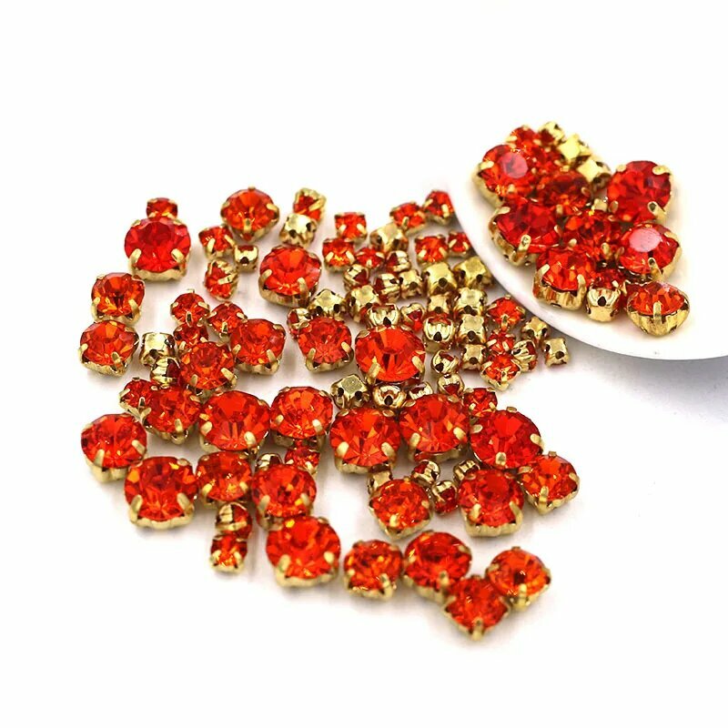 Стразы стеклянные оранжевые золотая основа