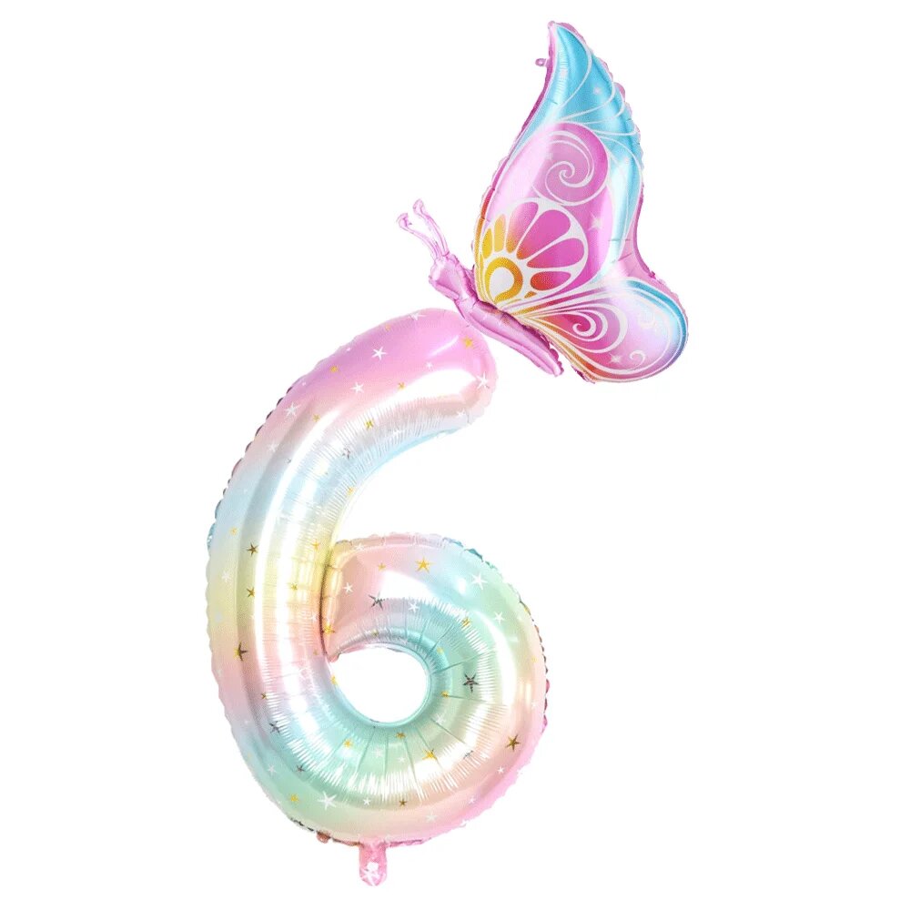 40-дюймовый градиентный красочный воздушный шар из фольги с большим номером 1-9, розовые воздушные шары-бабочки для девочек, сказочные украшения на день рождения, товары для вечеринок