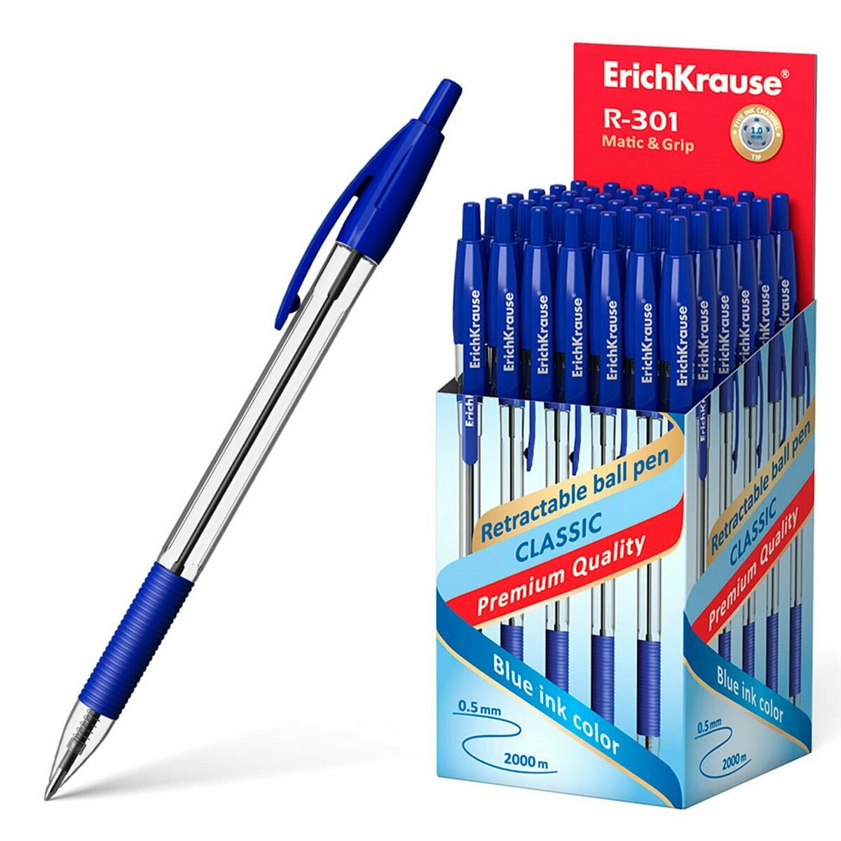 Ручка шариковая автоматическая Erich Krause R-301 Classic (0.5мм, синяя) (46758), 50шт.