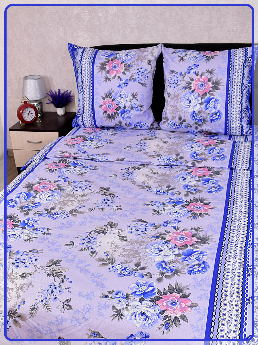 Постельное белье Шуйская бязь Цветы голубые 9473-1 1,5 спальное