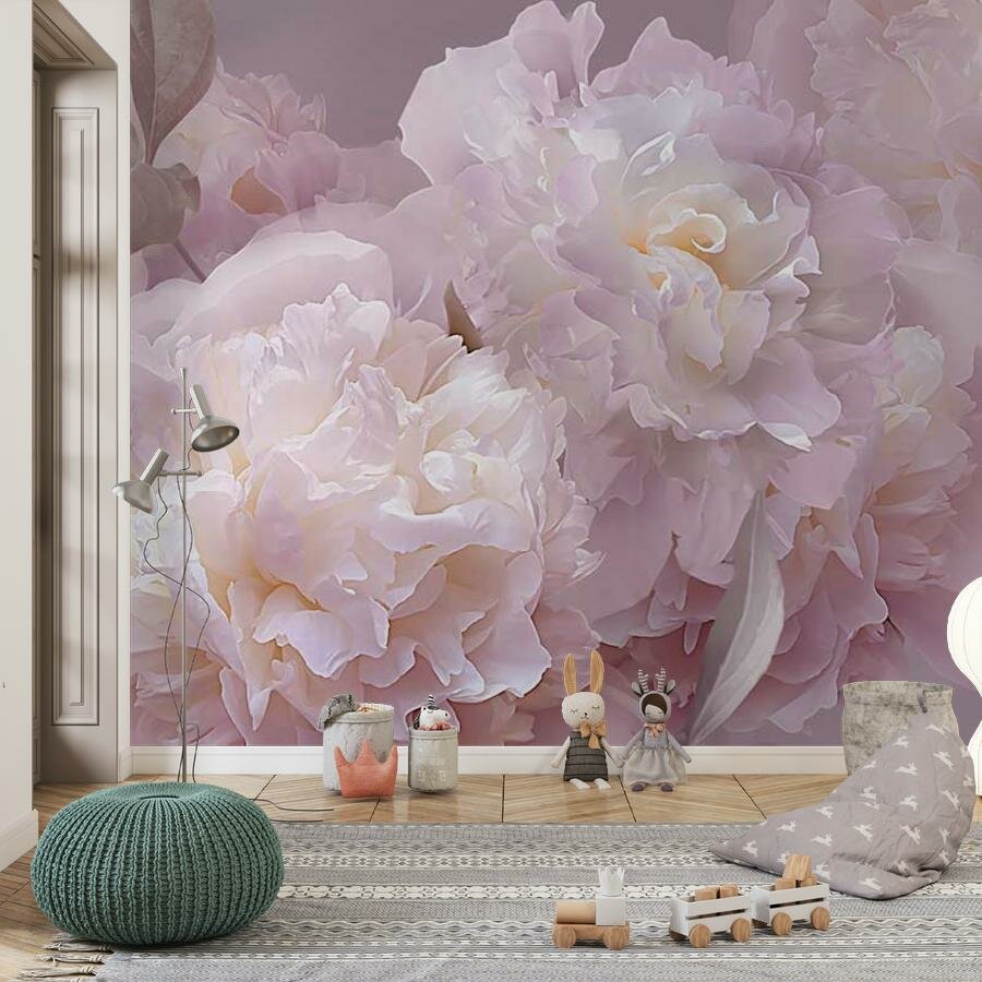 Фотообои Розовый букет пионов 13-411-S-Холст 270 x 200 см (ВхШ) Бесшовные, флизелиновые, влагостойкие обои MasterFresok