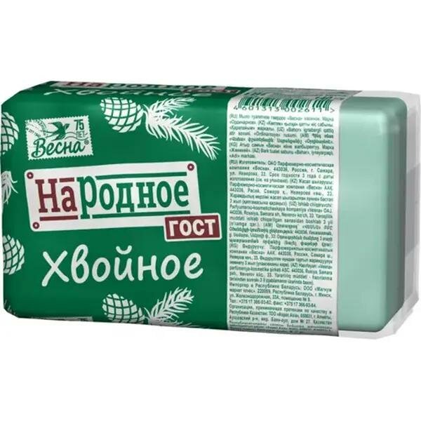 Туалетное мыло Весна твёрдое Народное хвойное в пленке, 140 г (1700)