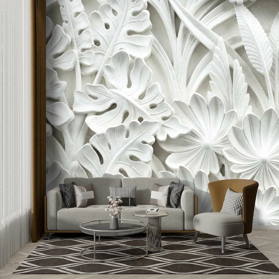 Фотообои Листья папоротника в 3д 10-553-S-Флок 270 x 200 см (ВхШ) Бесшовные, флизелиновые, влагостойкие обои MasterFresok