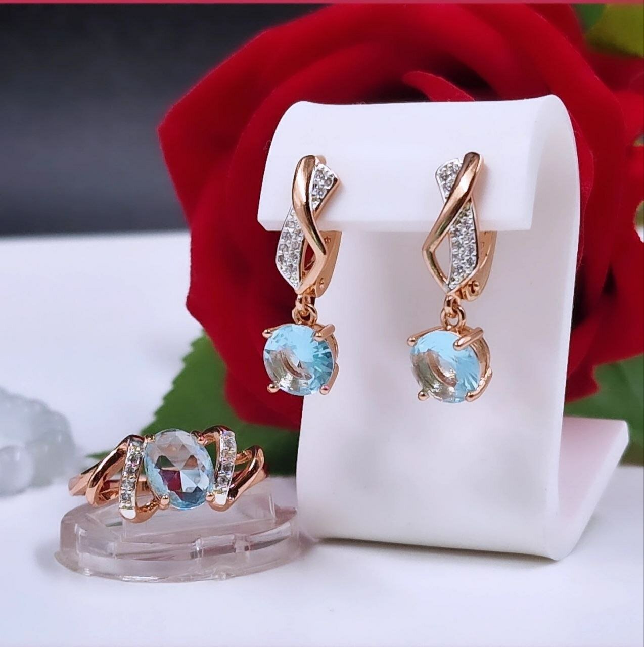 Комплект бижутерии, фианит, искусственный камень