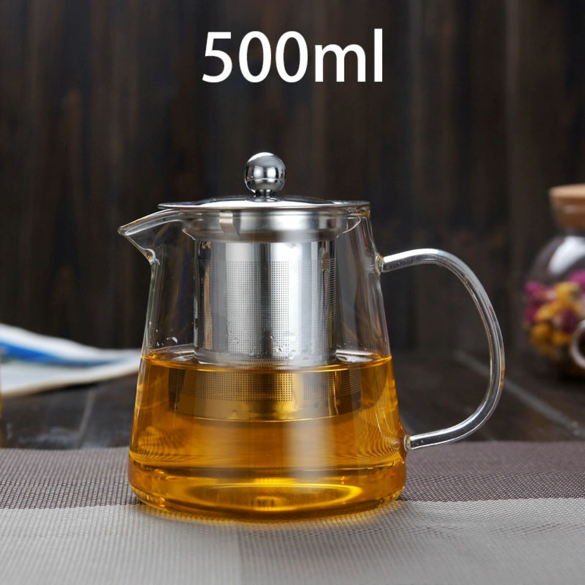 Стеклянный заварочный чайник с высоким содержанием боросиликата, прозрачный, 500 мл, прямой заварочный чайник, сливное отверстие для чая из нержавеющей стали 304，