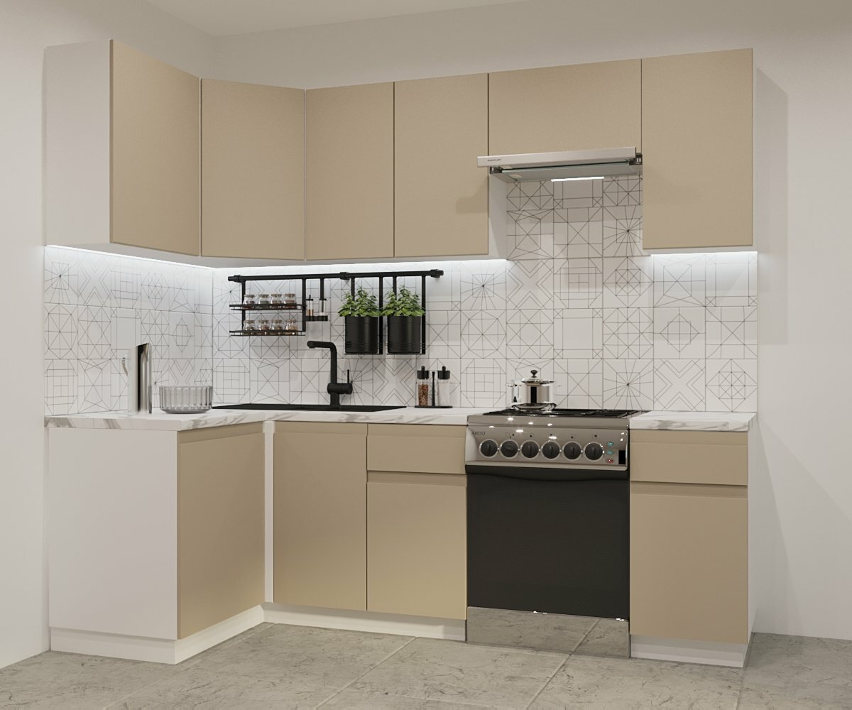 Кухонный угловой гарнитур Лайн Пикрит, 1200х2400 мм, фасады МДФ