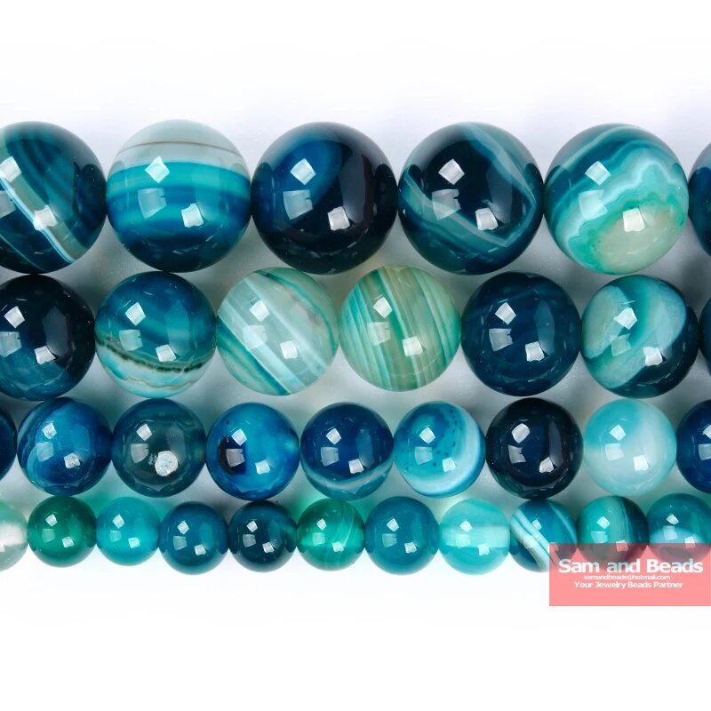 Синие бирюзовые бусины MOON BEADS 4-12 мм 8mm 45 to 48pcs, Zircon Stripe Agate