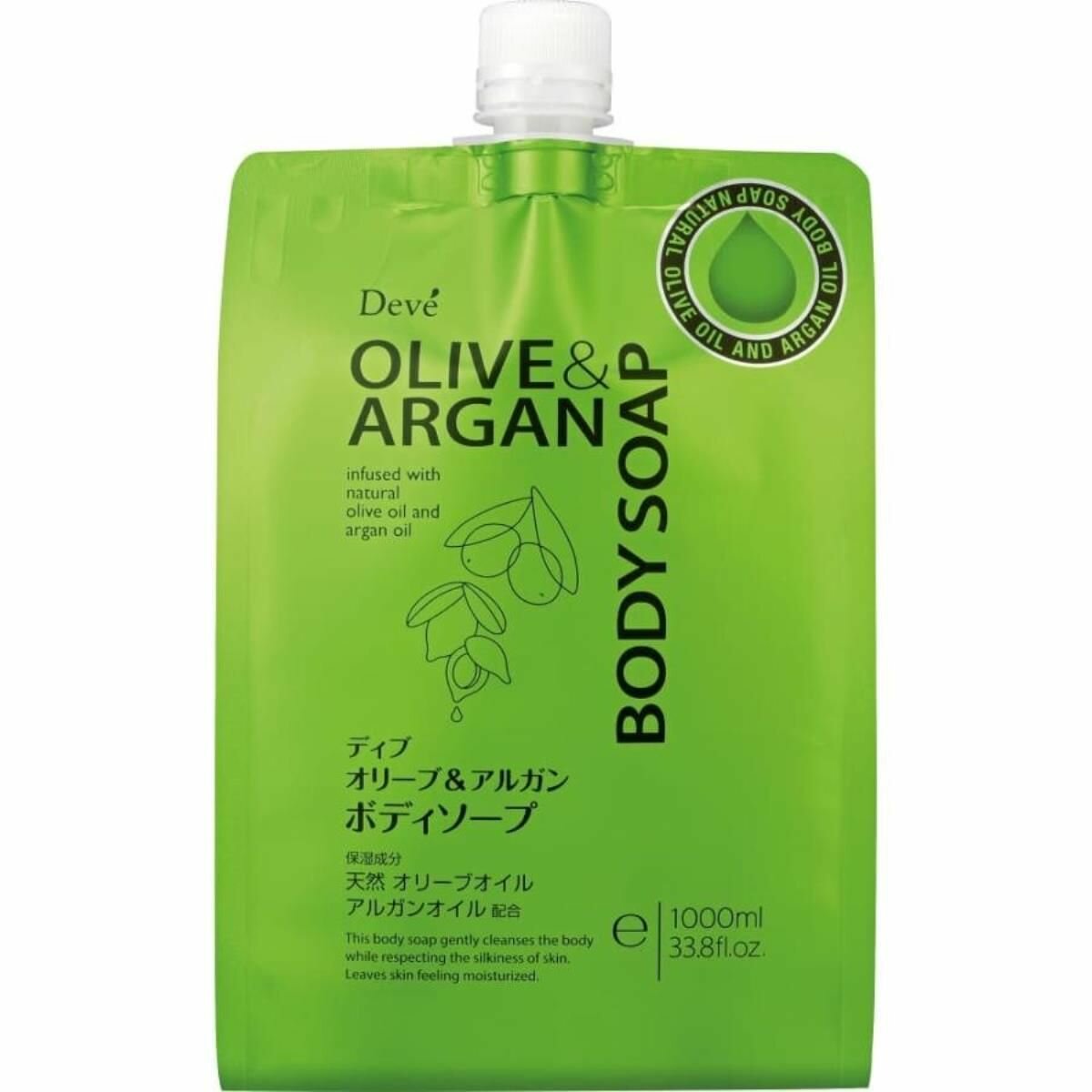 KUMANO YUSHI Жидкое мыло для тела Deve Olive&Argan Body Soap гель для душа увлажняющий, с маслами, 1000мл.
